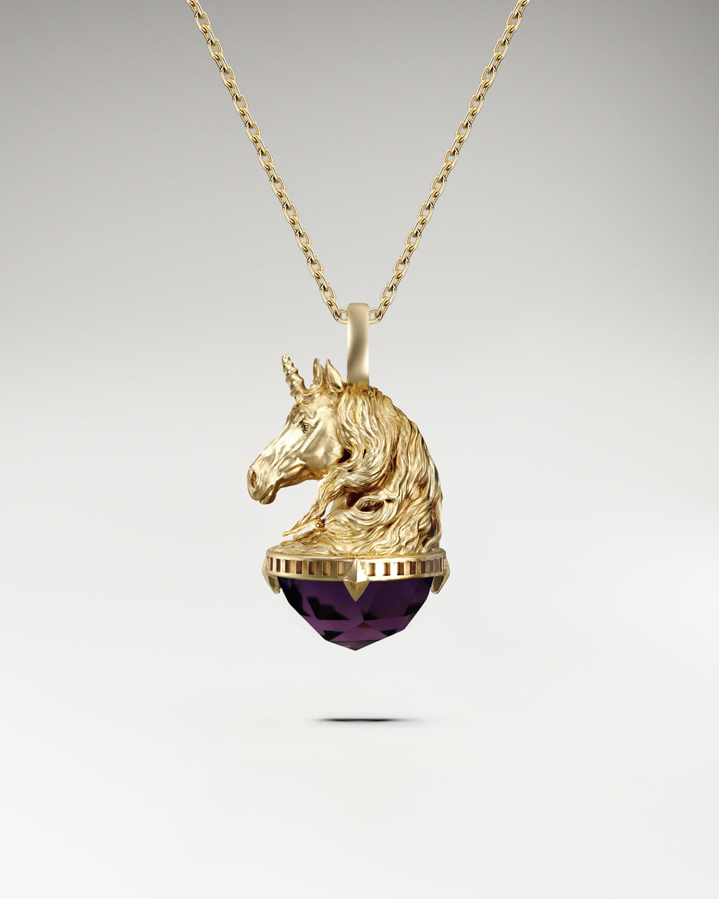 Unicorn Amethyst Sterling Silver Pendant Necklace - TRUE GEMSTONE SCULPTURE