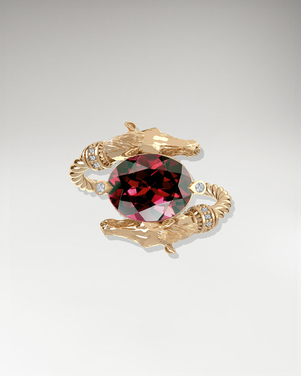Gold Dual Peppy Rose Garnet Ring - TRUE GEMSTONE SCULPTURE